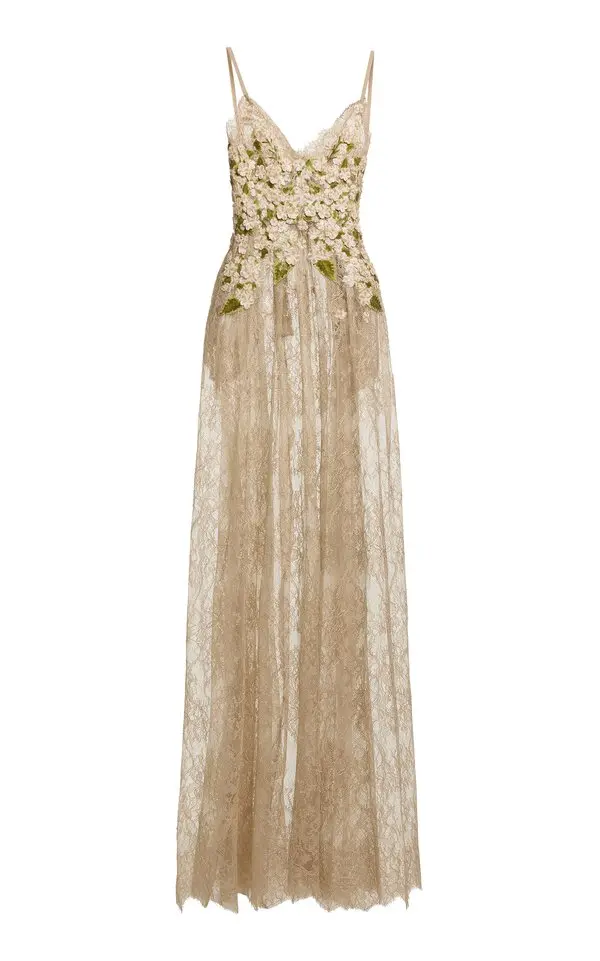 Elie Saab Floral-embellished Lace Maxi Dress