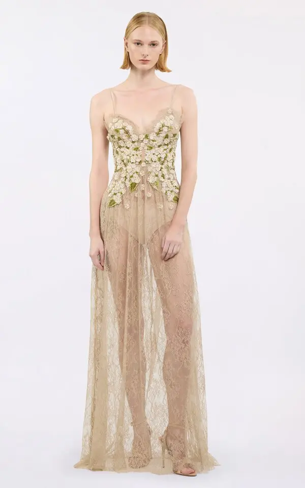 Elie Saab Floral-embellished Lace Maxi Dress