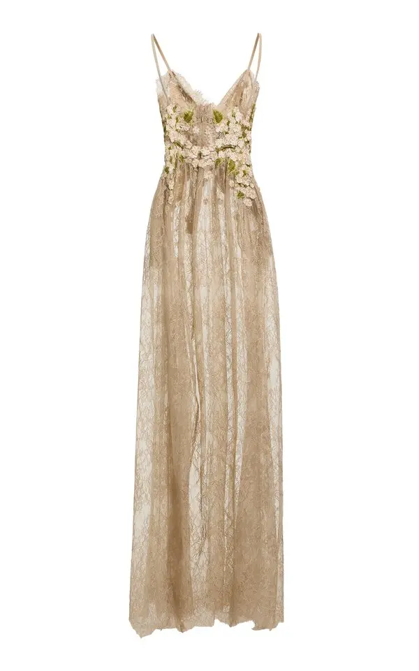 Elie Saab Floral-embellished Lace Maxi Dress
