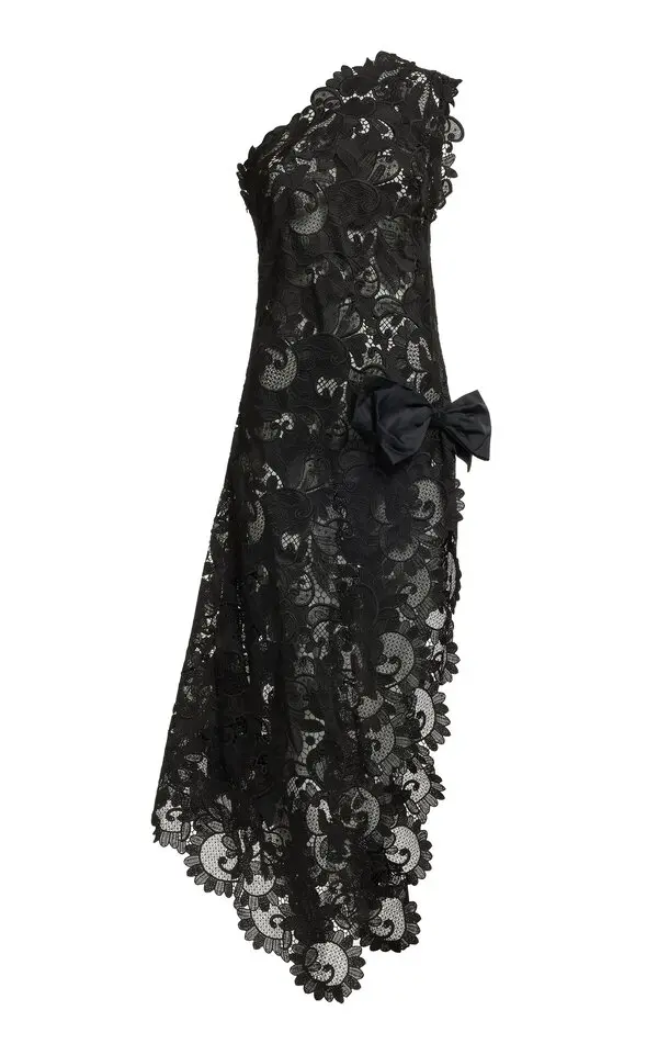 Elie Saab One-shoulder Silk-macrame Lace Midi Dress