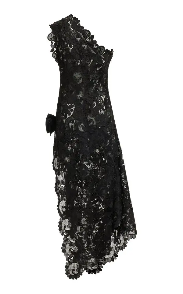 Elie Saab One-shoulder Silk-macrame Lace Midi Dress