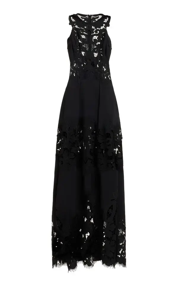 Elie Saab Lace-paneled Maxi Dress