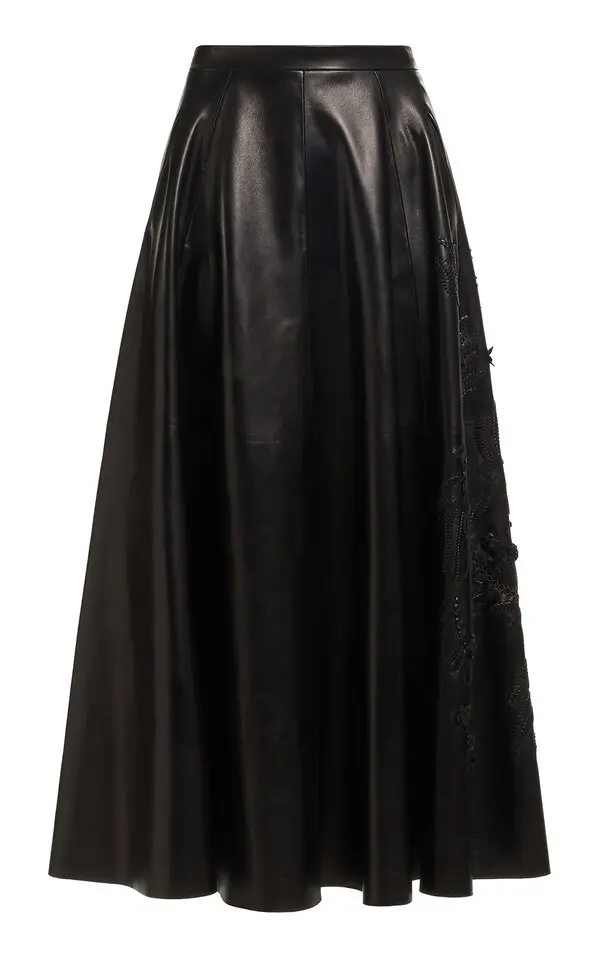 Elie Saab Embroidered Leather Maxi Skirt