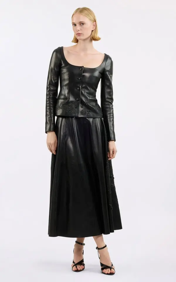 Elie Saab Embroidered Leather Maxi Skirt