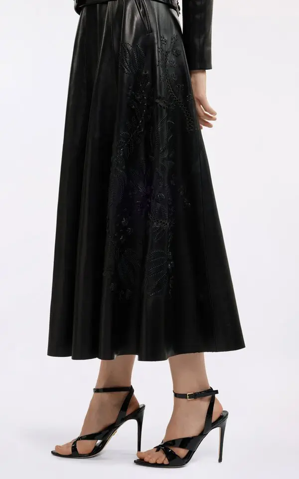 Elie Saab Embroidered Leather Maxi Skirt