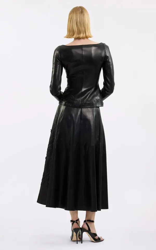 Elie Saab Embroidered Leather Maxi Skirt