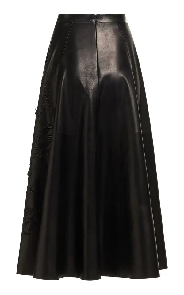 Elie Saab Embroidered Leather Maxi Skirt