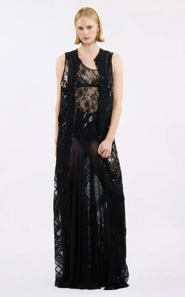 Elie Saab Sequined Sheer Vest Top