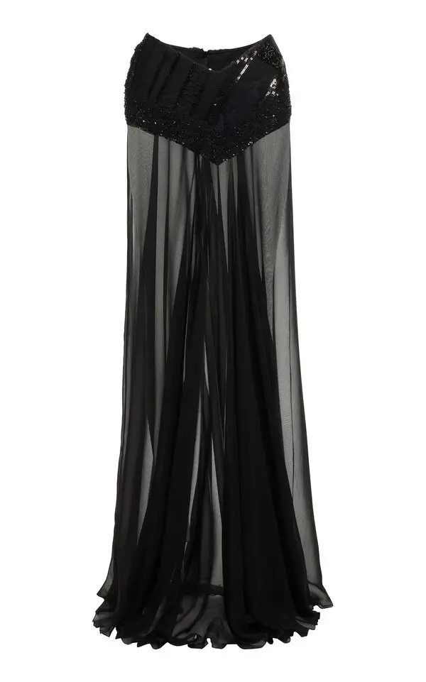 Elie Saab Sequined Drop Waist Silk-blend Maxi Skirt