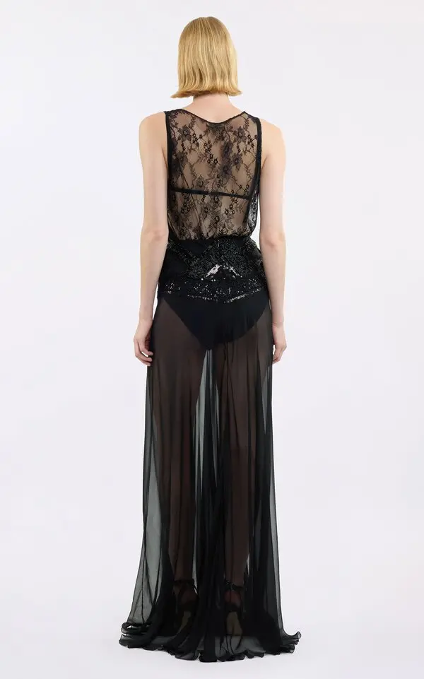 Elie Saab Sequined Drop Waist Silk-blend Maxi Skirt