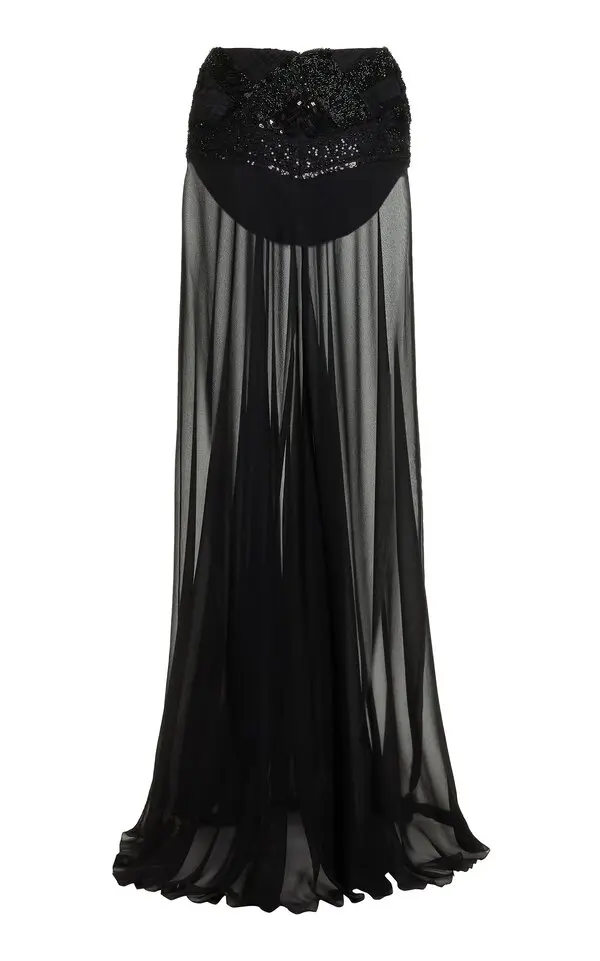 Elie Saab Sequined Drop Waist Silk-blend Maxi Skirt