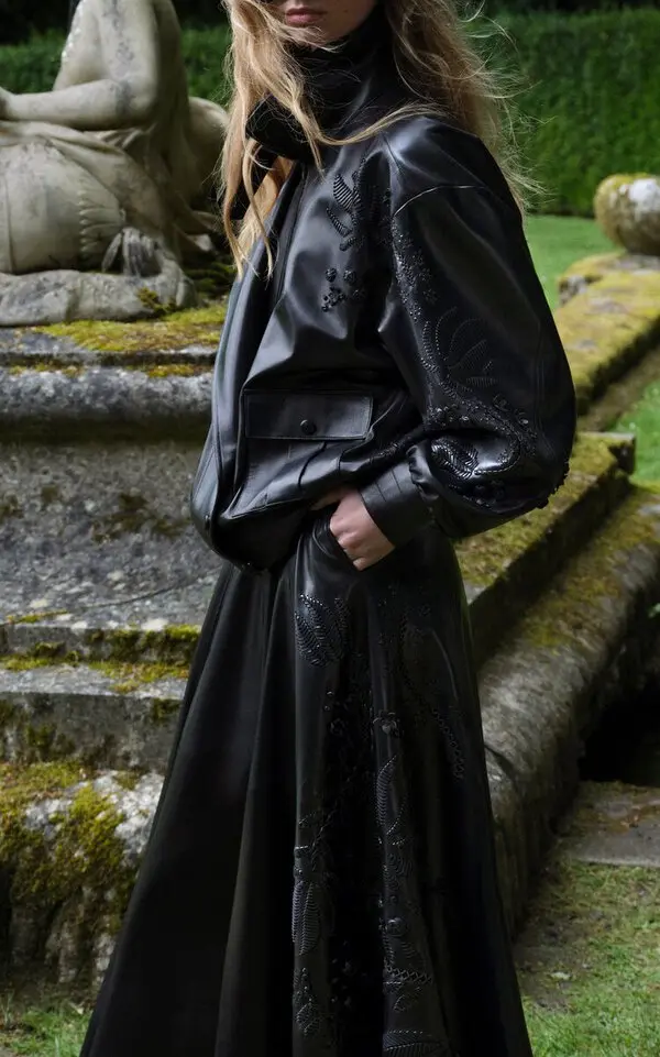Elie Saab Embroidered Leather Bomber Jacket