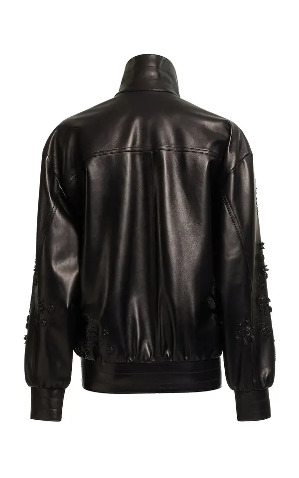 Elie Saab Embroidered Leather Bomber Jacket