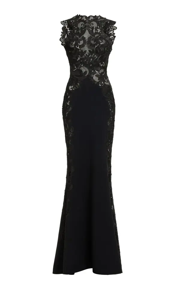 Elie Saab Macrame-lace Paneled Maxi Dress