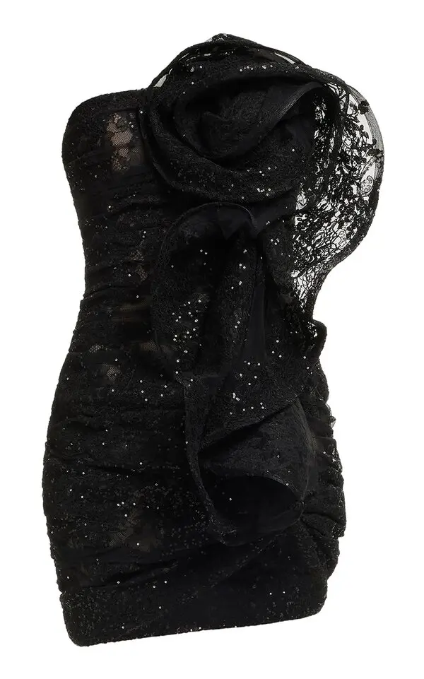 Elie Saab Structural Ruffle Embroidered Mini Dress - Black