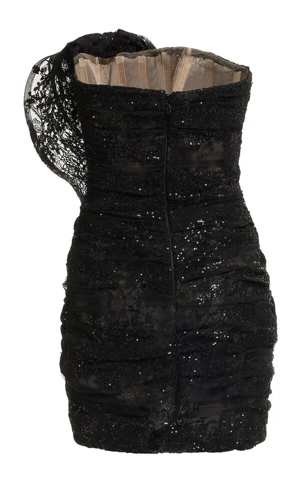 Elie Saab Structural Ruffle Embroidered Mini Dress