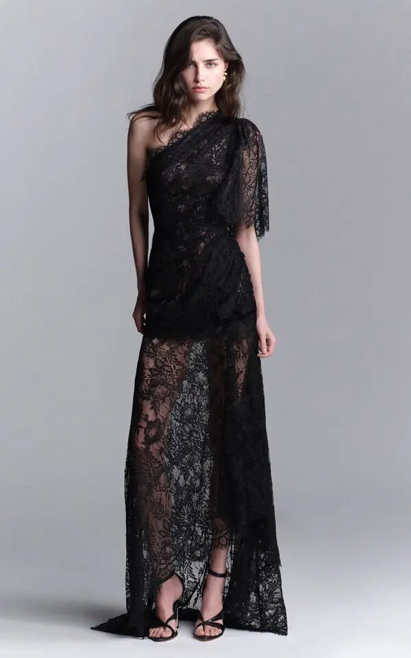 Elie Saab One-shoulder Lace Maxi Dress
