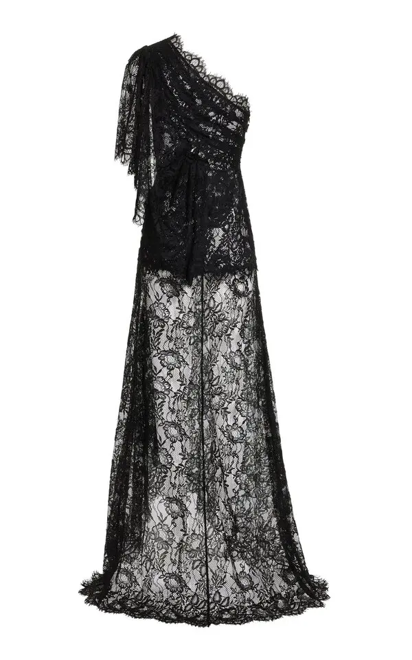 Elie Saab One-shoulder Lace Maxi Dress