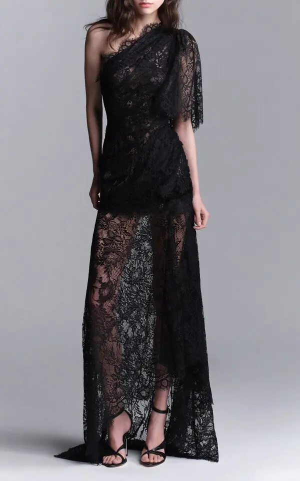 Elie Saab One-shoulder Lace Maxi Dress