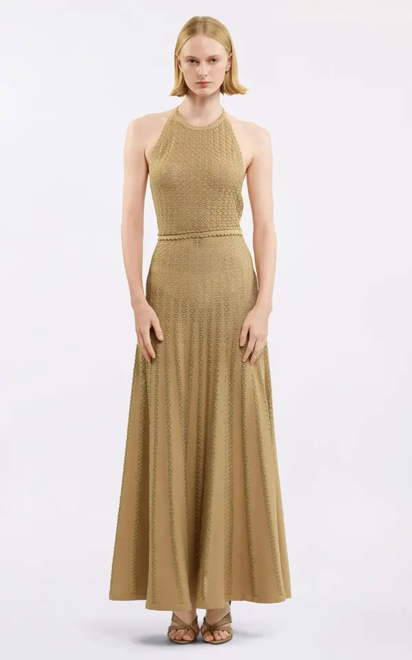 Elie Saab Halter Top Sheer Knit Maxi Dress