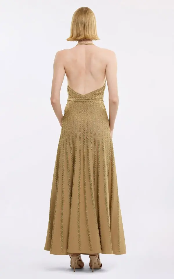 Elie Saab Halter Top Sheer Knit Maxi Dress
