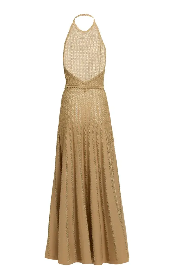 Elie Saab Halter Top Sheer Knit Maxi Dress