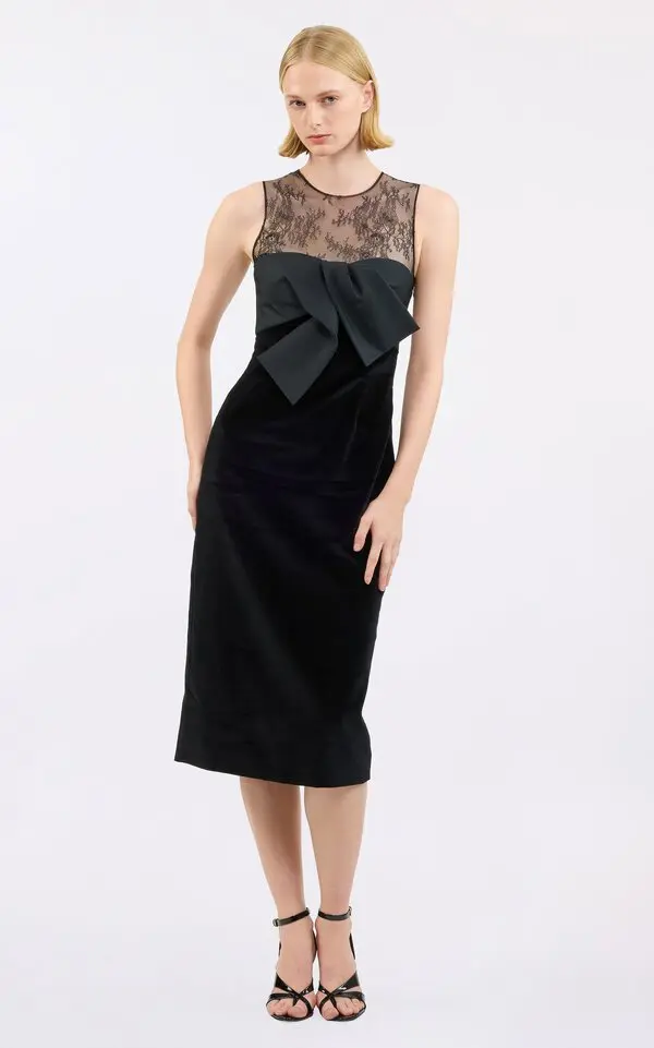 Elie Saab Lace-top Velvet Midi Dress