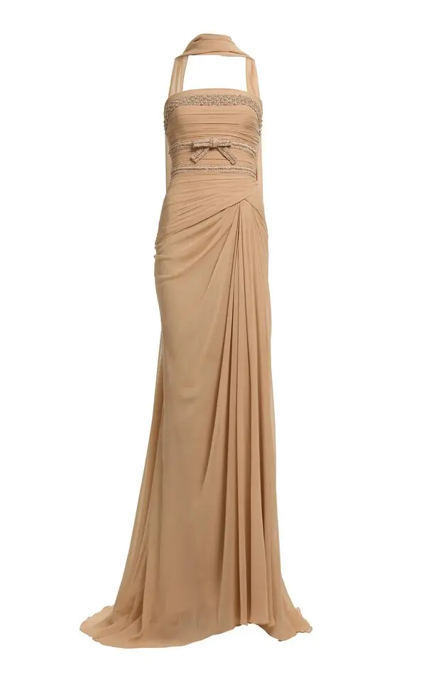Elie Saab Bead-embellished Silk-blend Maxi Dress