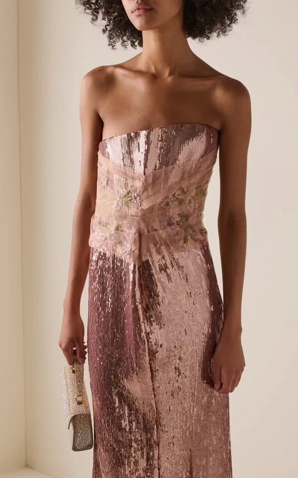 Elie Saab Embroidered Sequined Maxi Dress - Pink