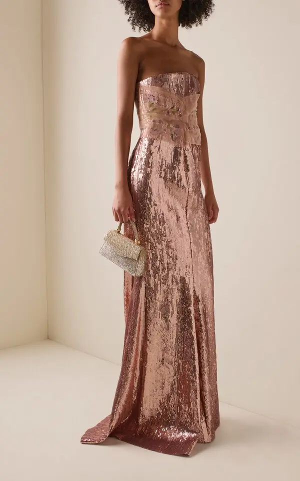 Elie Saab Embroidered Sequined Maxi Dress - Pink