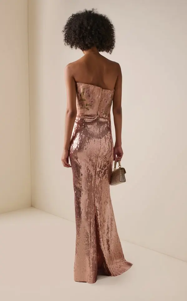 Elie Saab Embroidered Sequined Maxi Dress - Pink