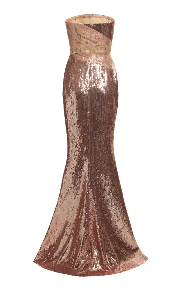 Elie Saab Embroidered Sequined Maxi Dress - Pink