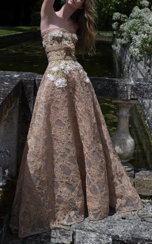 Elie Saab Floral-embellished Raffia-embroidered Gown