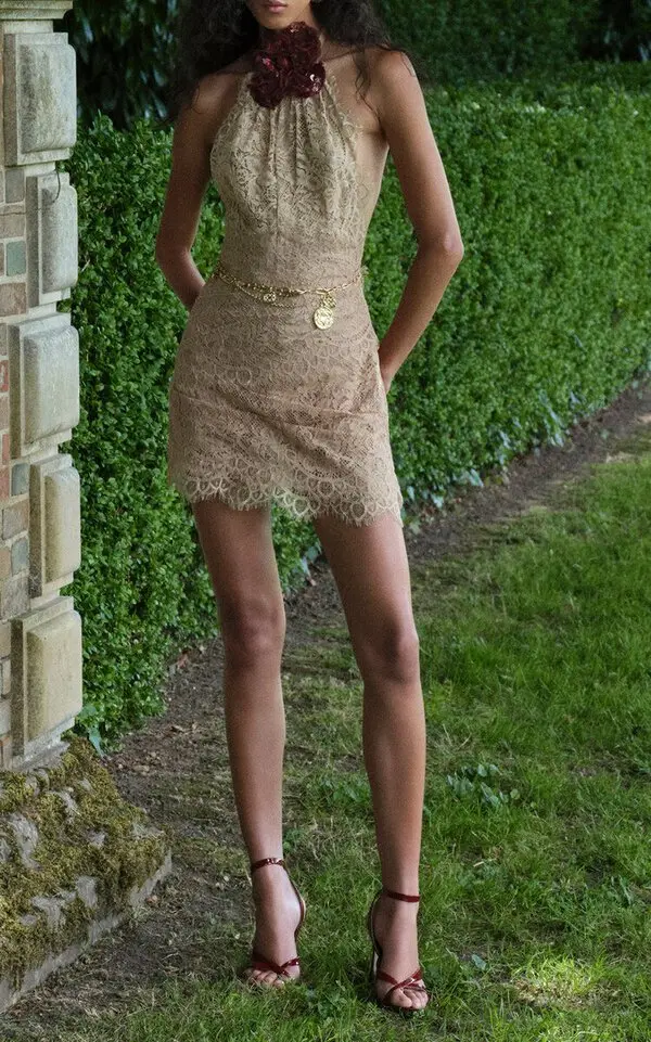 Elie Saab Halter Top Lace Mini Dress