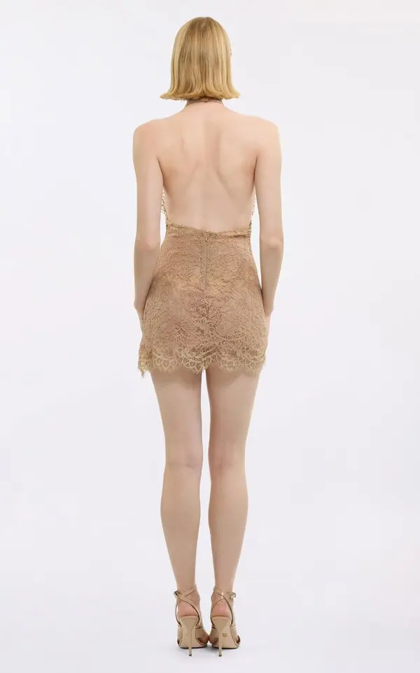 Elie Saab Halter Top Lace Mini Dress
