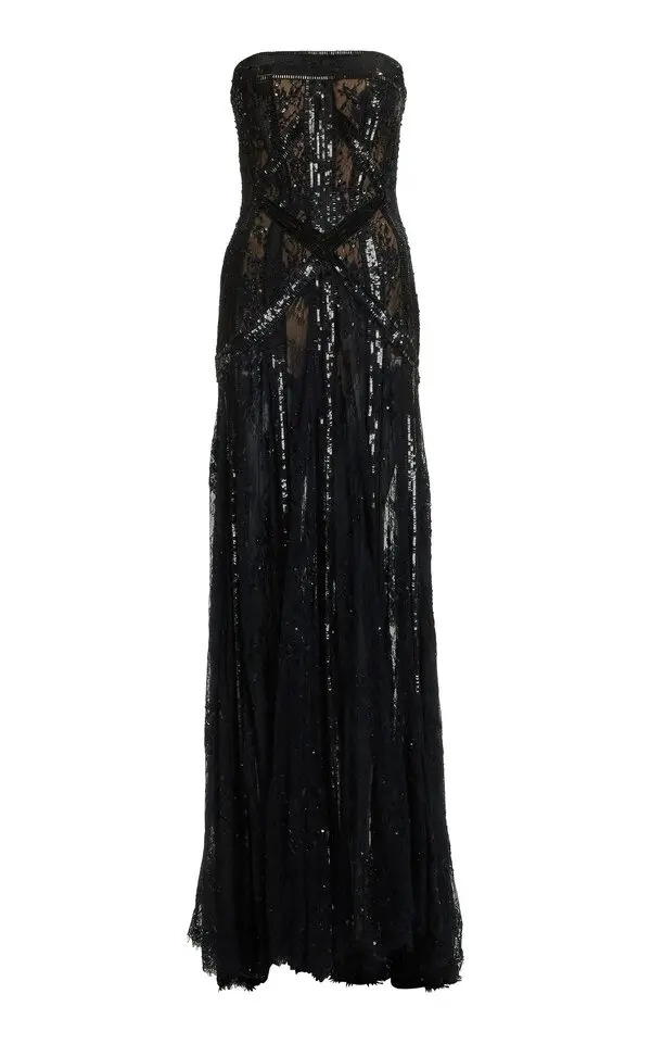 Elie Saab Beaded Lace-paneled Maxi Dress