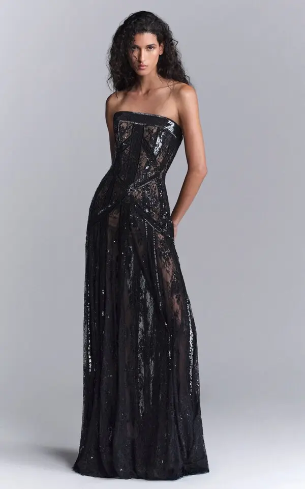 Elie Saab Beaded Lace-paneled Maxi Dress