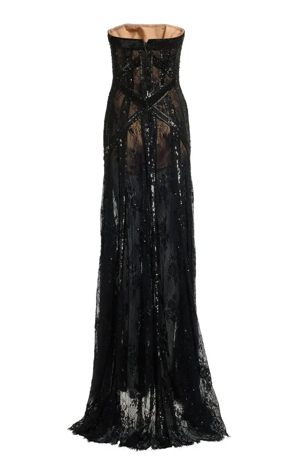 Elie Saab Beaded Lace-paneled Maxi Dress