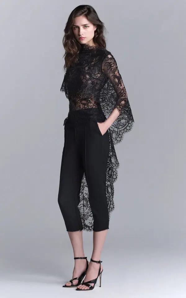 Elie Saab Cascading Lace Cape-sleeve Top