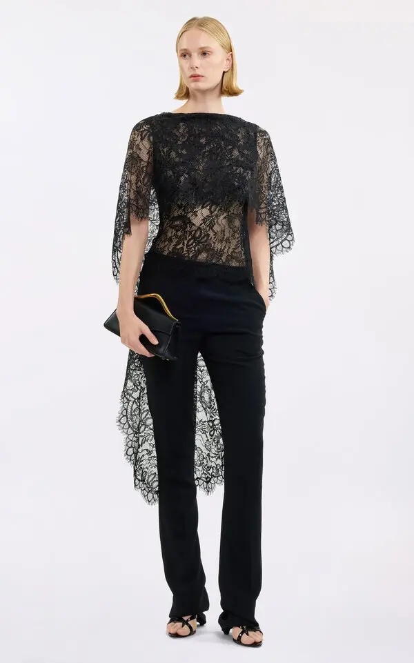 Elie Saab Cascading Lace Cape-sleeve Top
