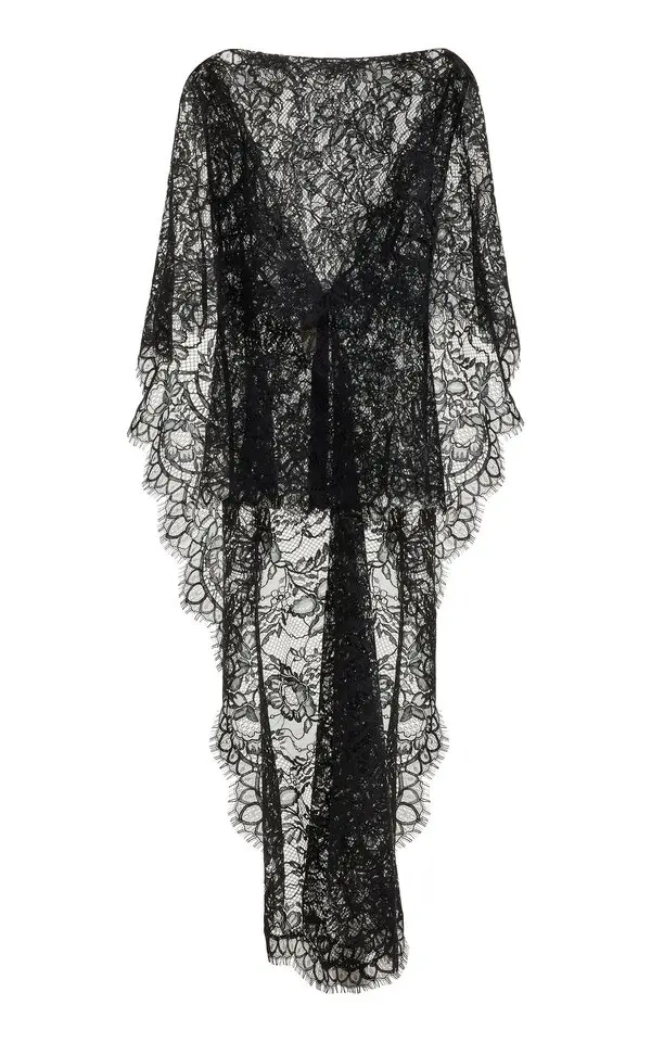 Elie Saab Cascading Lace Cape-sleeve Top