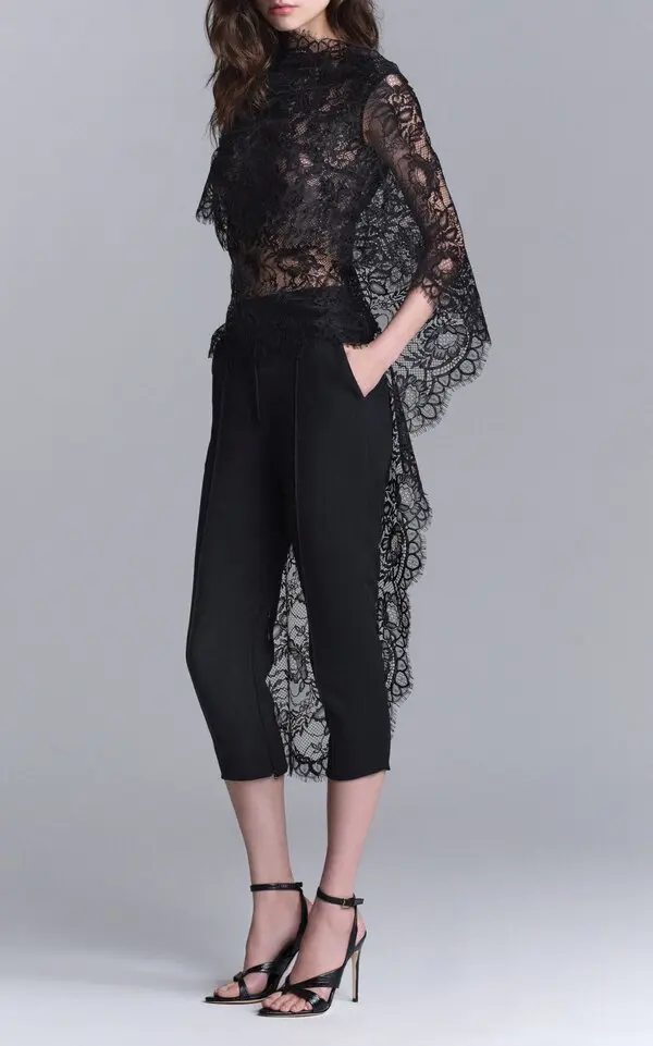 Elie Saab Cascading Lace Cape-sleeve Top