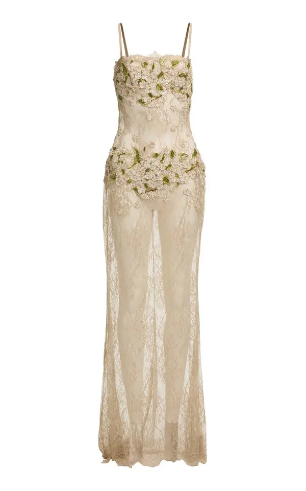 Elie Saab Floral-embellished Lace Maxi Skirt
