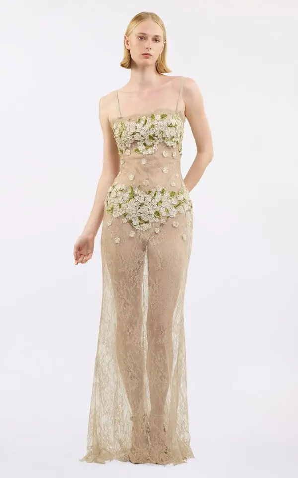 Elie Saab Floral-embellished Lace Maxi Skirt