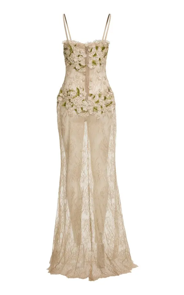 Elie Saab Floral-embellished Lace Maxi Skirt