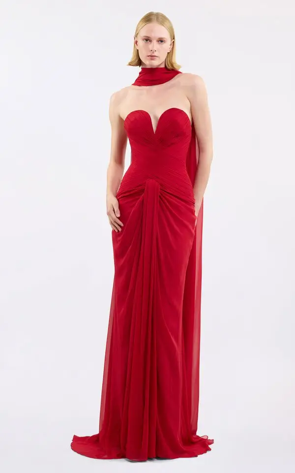 Elie Saab Drape-detailed Silk-blend Maxi Dress