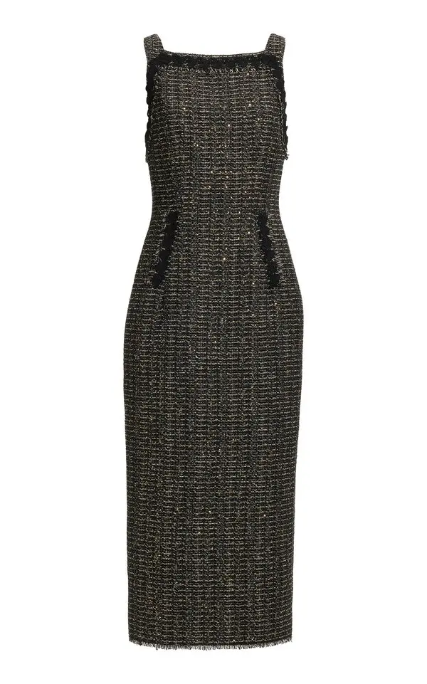 Elie Saab Tweed Cotton-blend Midi Dress