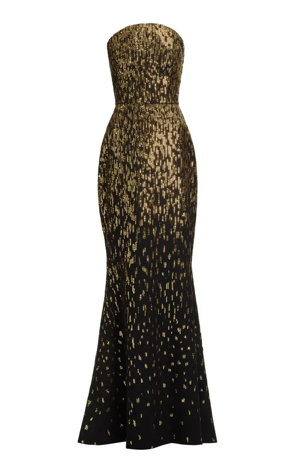 Elie Saab Sequined Strapless Maxi Dress