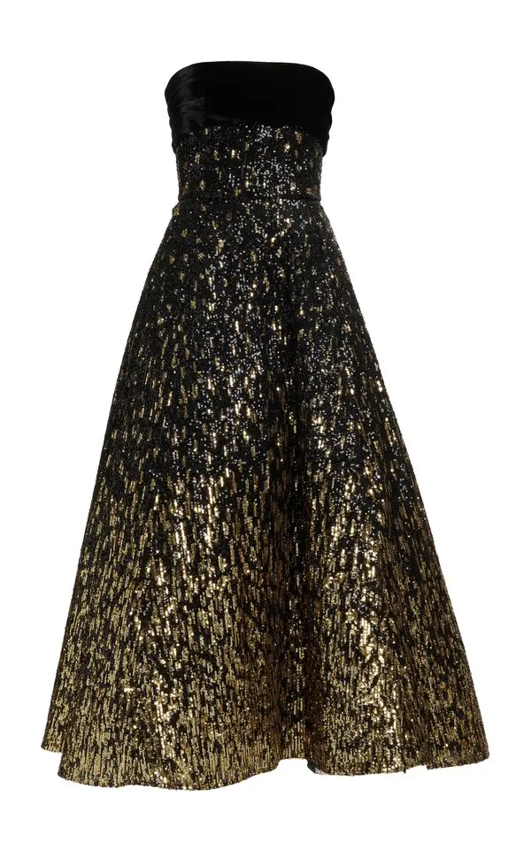 Elie Saab Sequined Strapless Velvet Maxi Dress