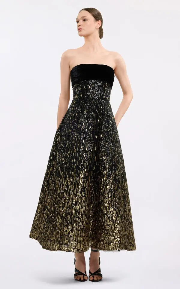 Elie Saab Sequined Strapless Velvet Maxi Dress